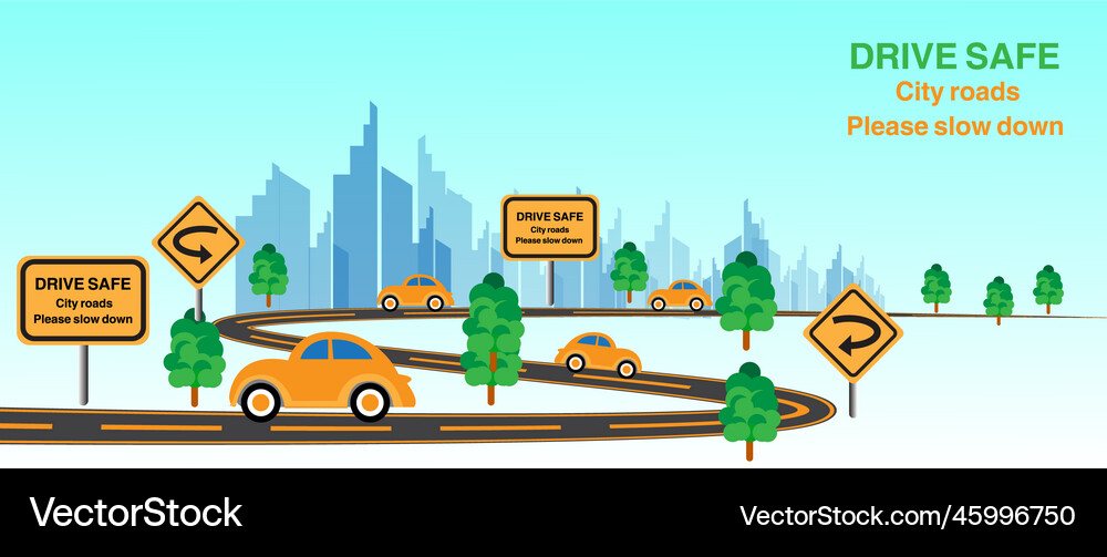 Drive safe on the road with trees Royalty Free Vector Image