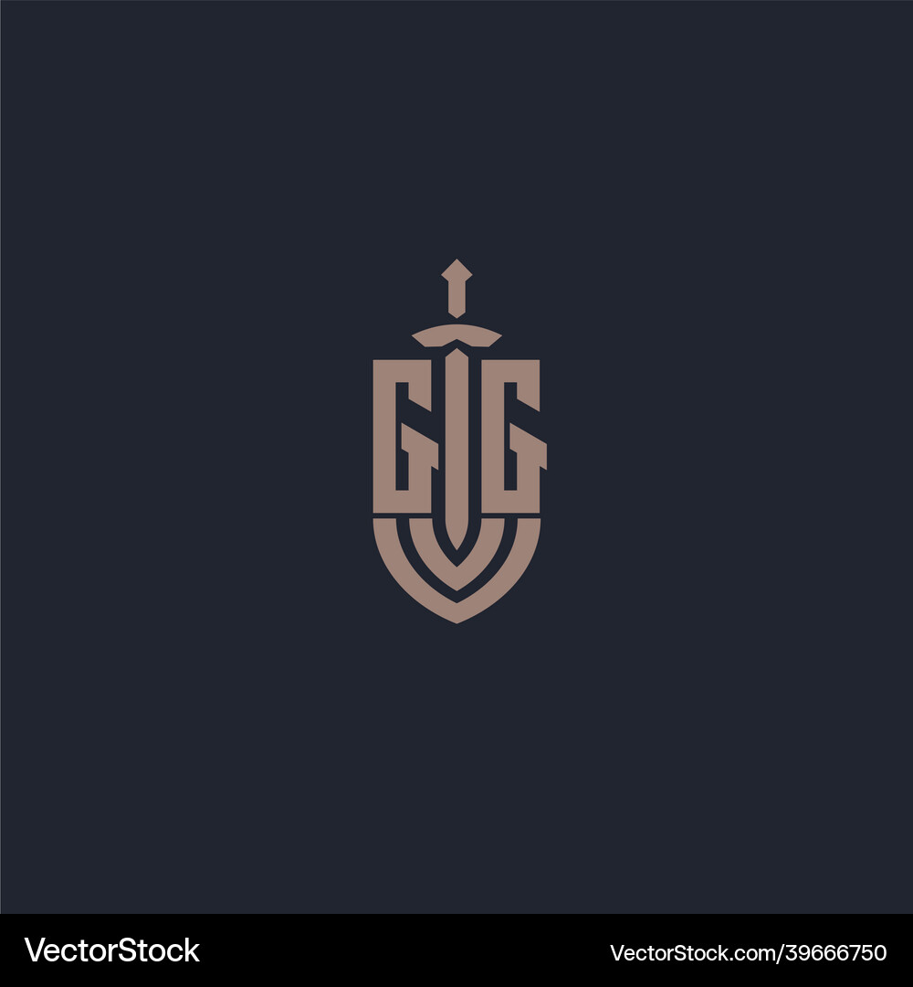 Gg logo monogram with sword and shield style Vector Image