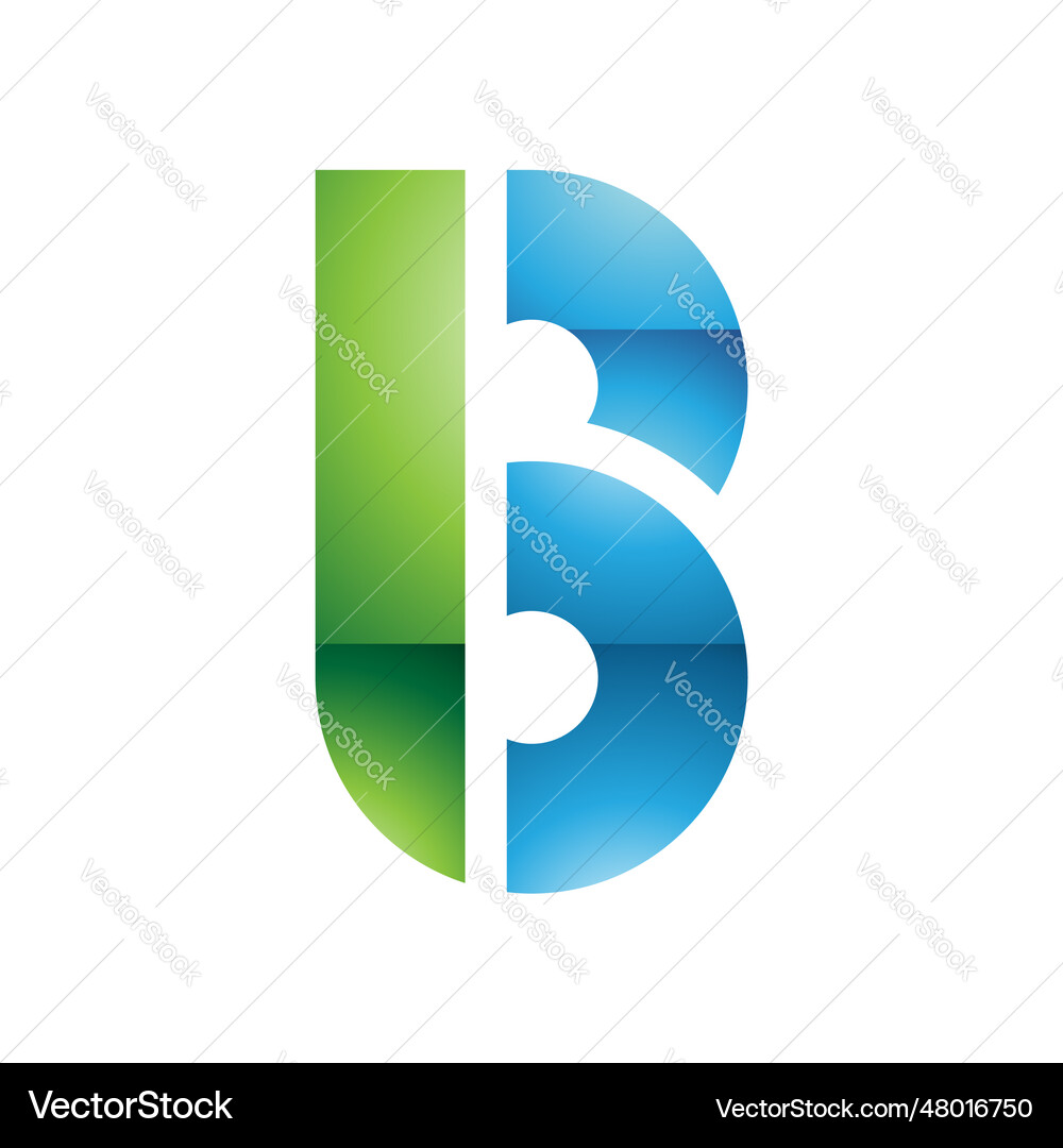 Green and blue round glossy disk shaped letter b Vector Image