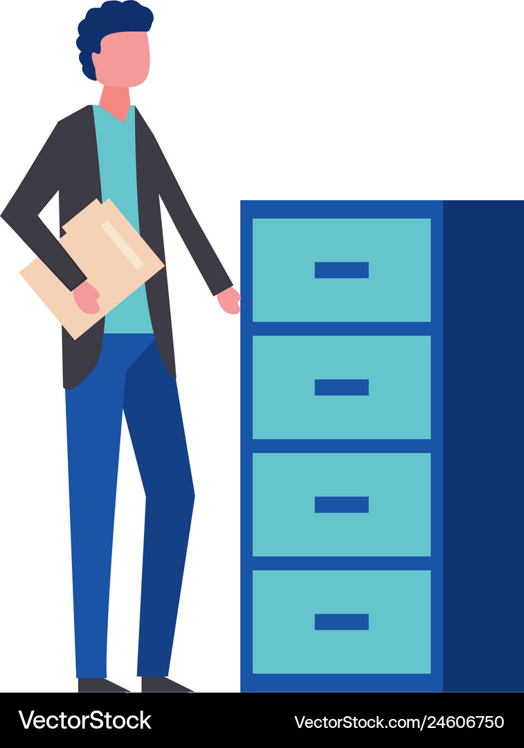 Man holding folder office cabinet drawers Vector Image