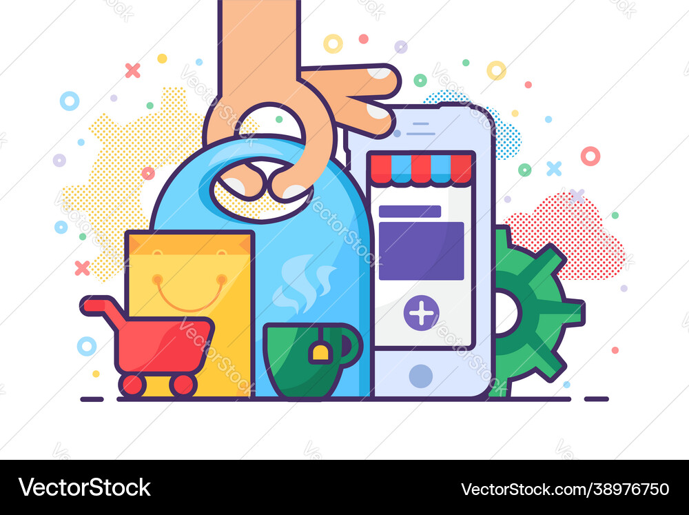 Order goods online via phone application Vector Image