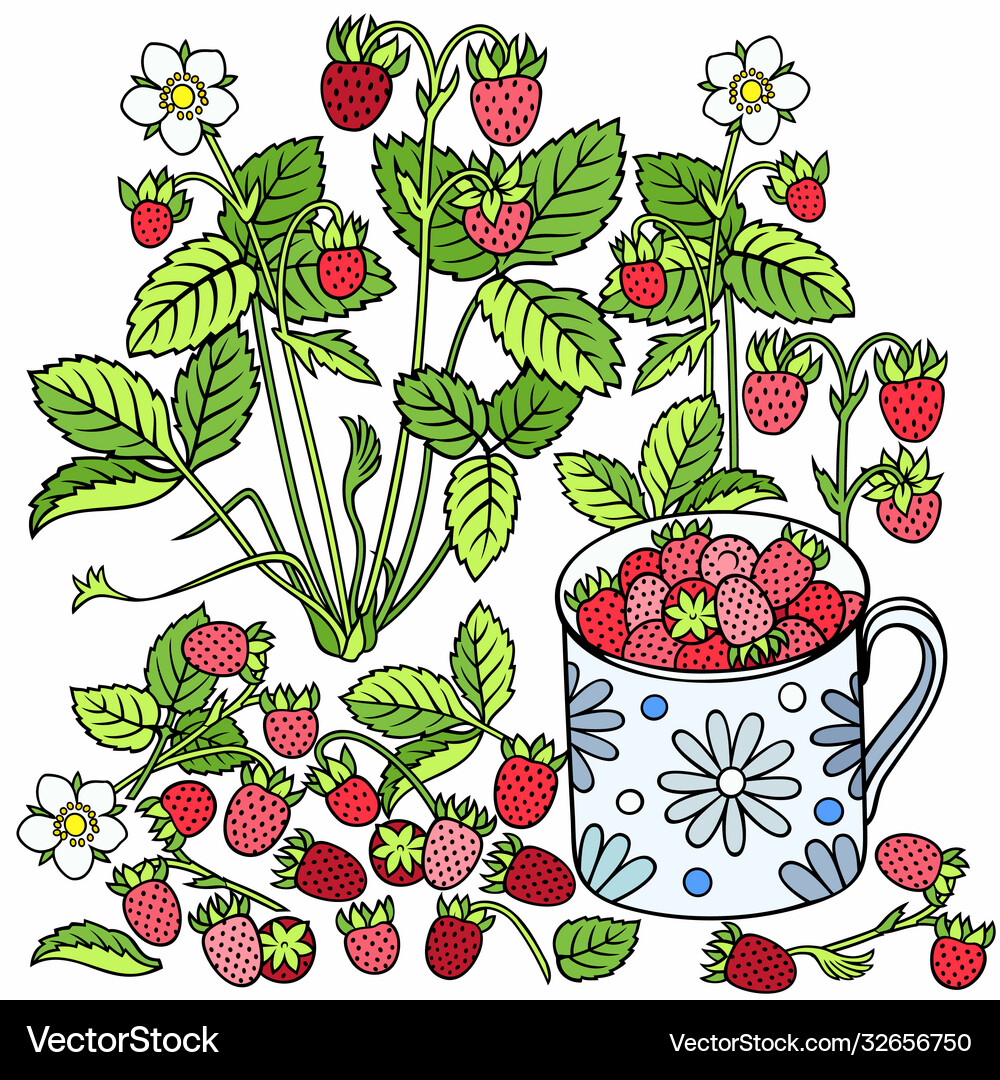 Strawberries cartoon hand drawn Royalty Free Vector Image