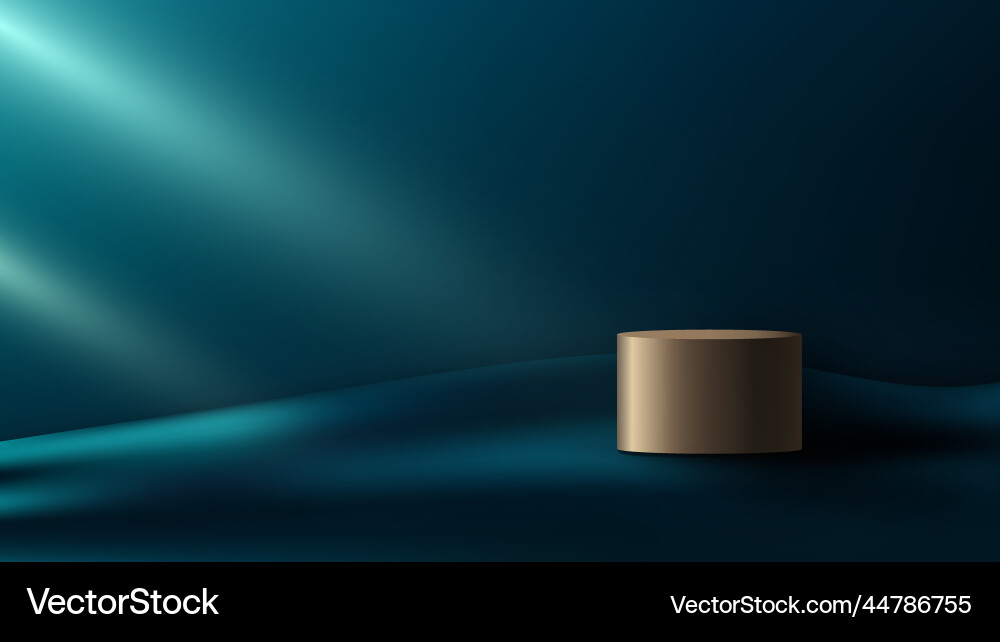 3d empty golden podium cylinder shape on fabric Vector Image