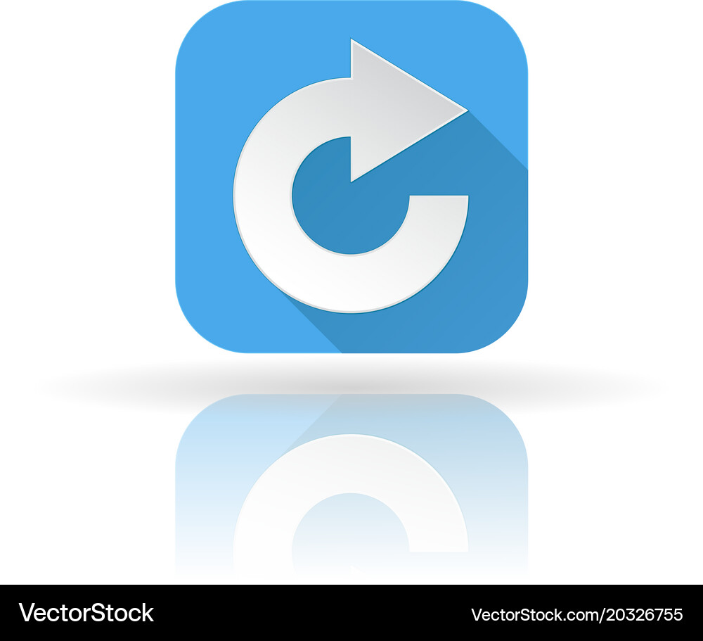 Arrow icon blue sign with shadow and reflection Vector Image