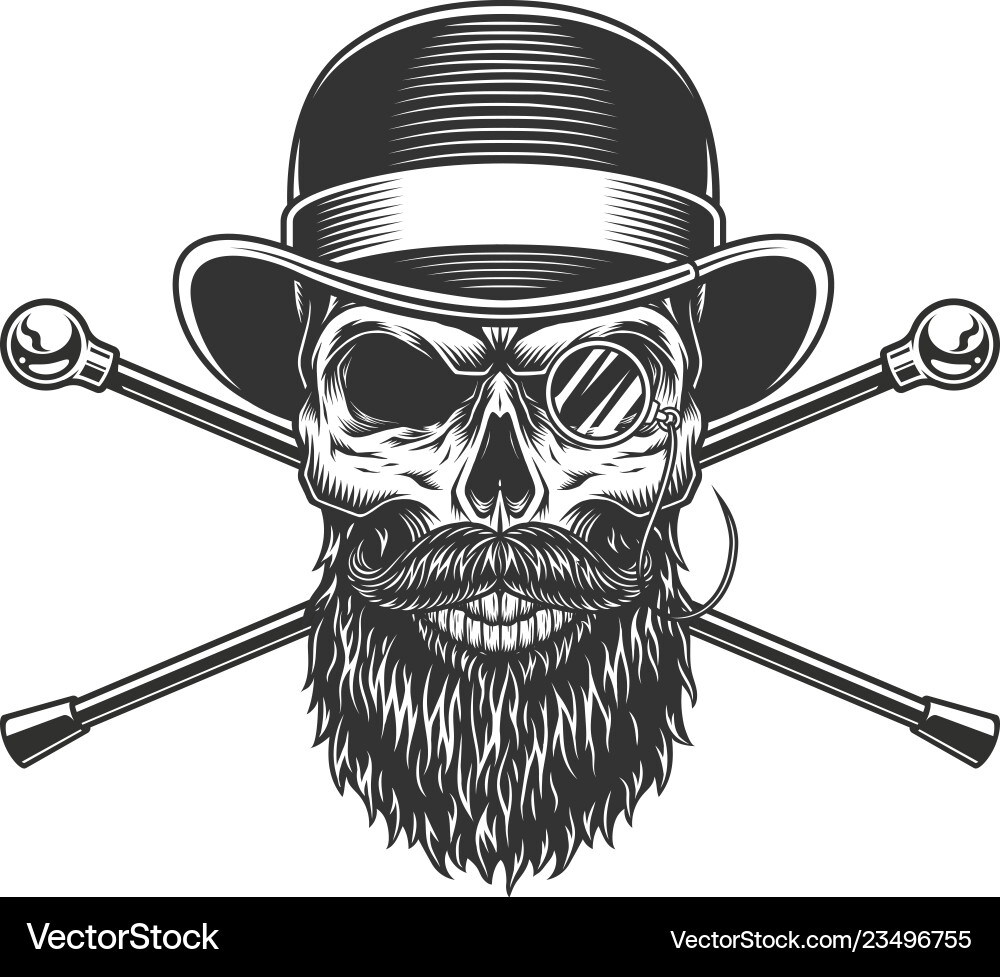 Bearded and mustached gentleman skull Royalty Free Vector