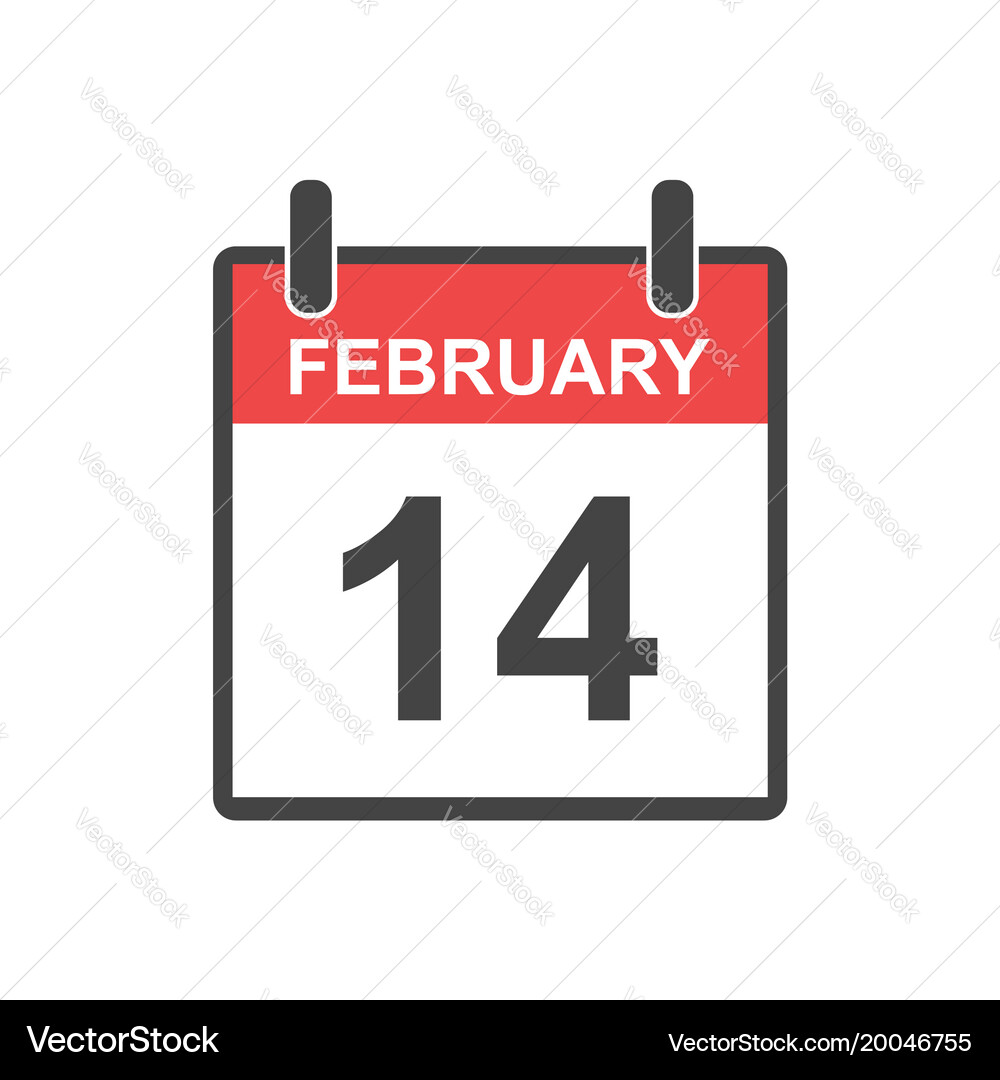 February 14 calendar icon in flat style Royalty Free Vector