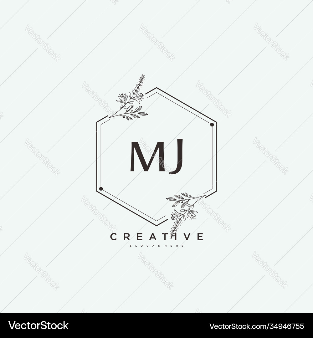 Mj beauty initial logo art handwriting Royalty Free Vector