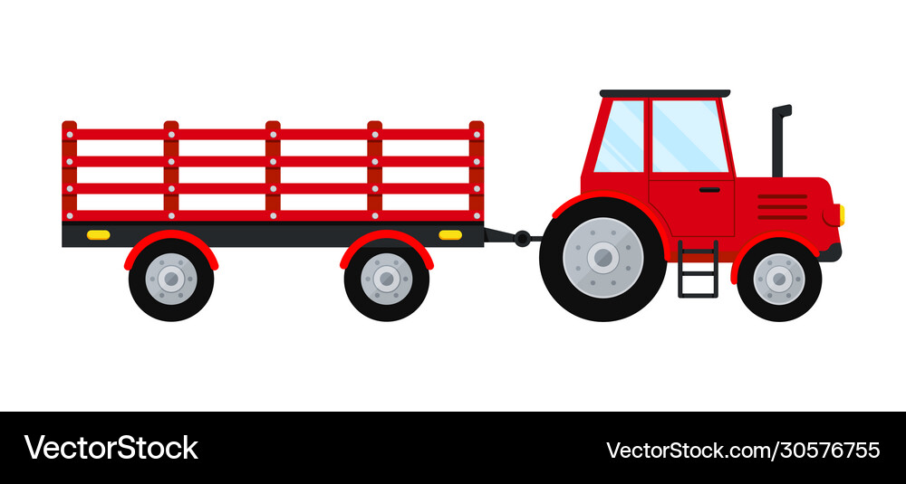 Red tractor with trailer icon isolated on white Vector Image