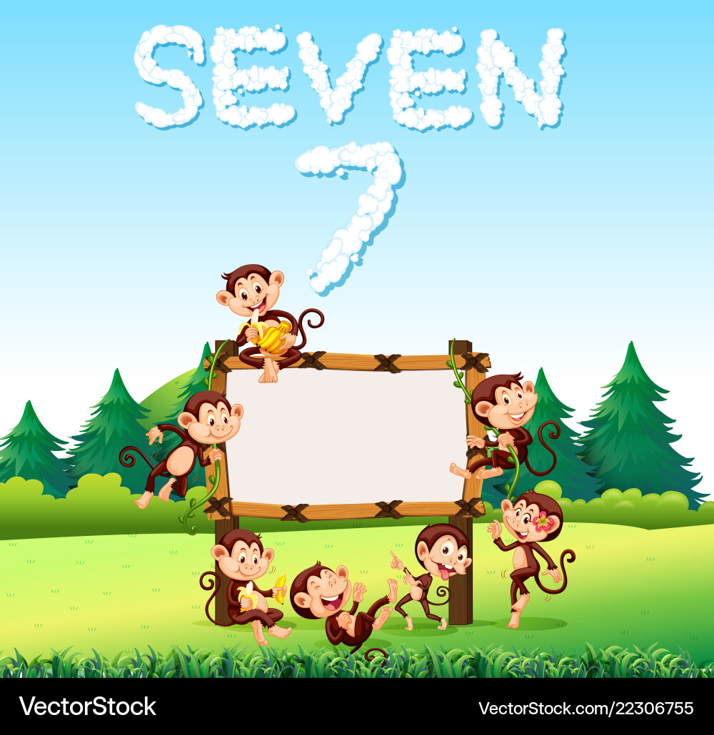Seven monkey at wooden board Royalty Free Vector Image