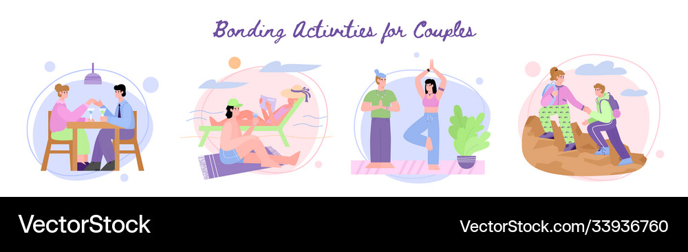 Couple bonding activities banner with characters Vector Image