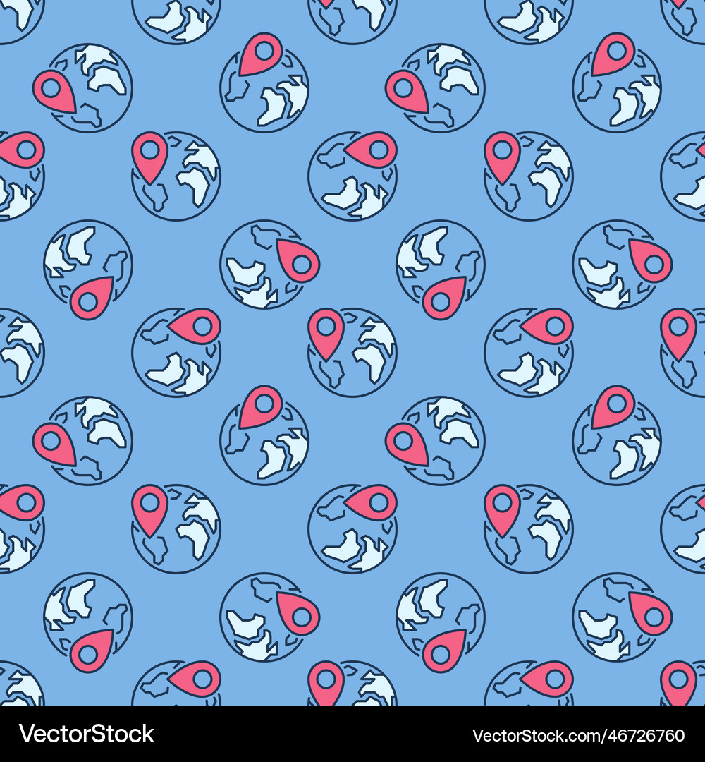 Earth planet with geo pin colored seamless pattern
