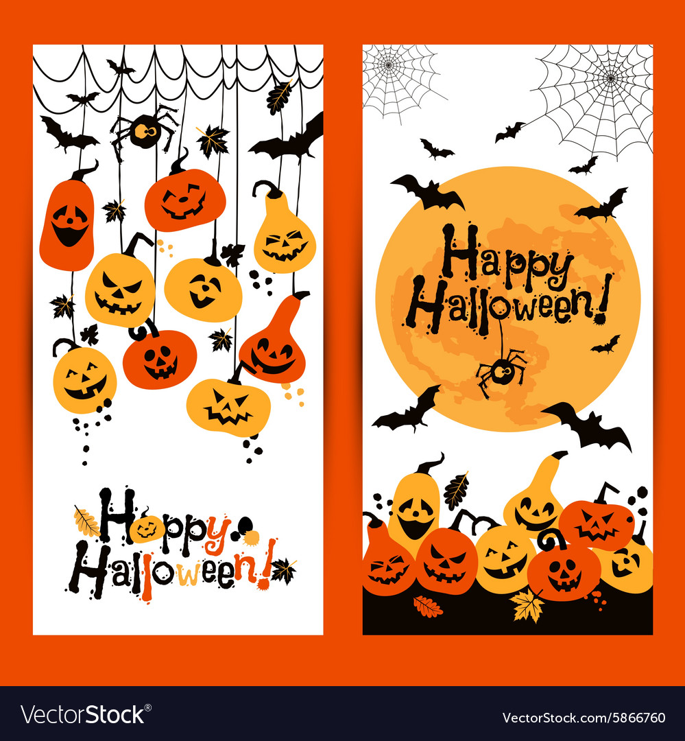 Halloween background banners of cheerful pumpkins Vector Image
