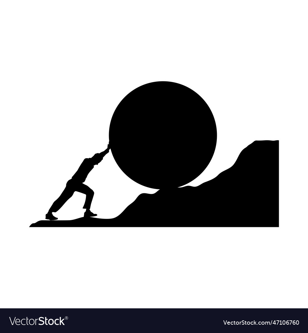 Man pushing big boulder uphill concept of fatigue Vector Image