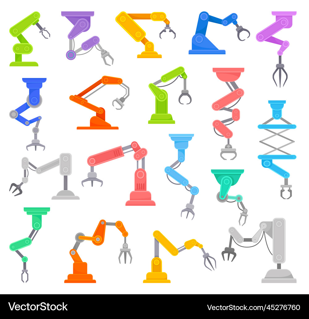 Robotic arms collection mechanical hydraulic Vector Image