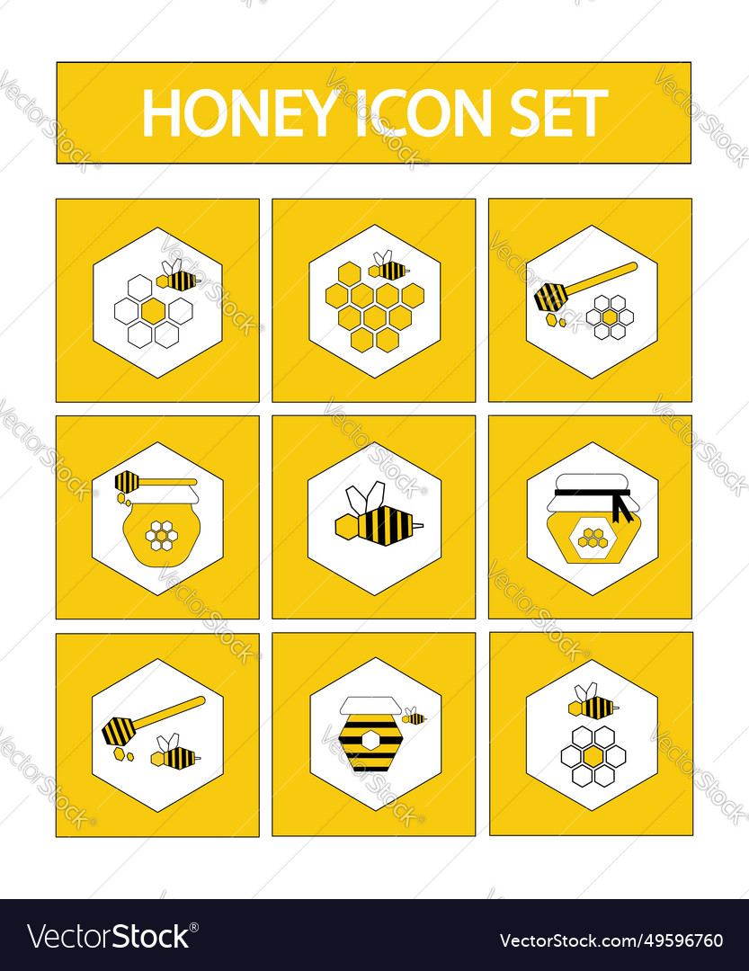Set of icons honey and beekeeping Royalty Free Vector Image
