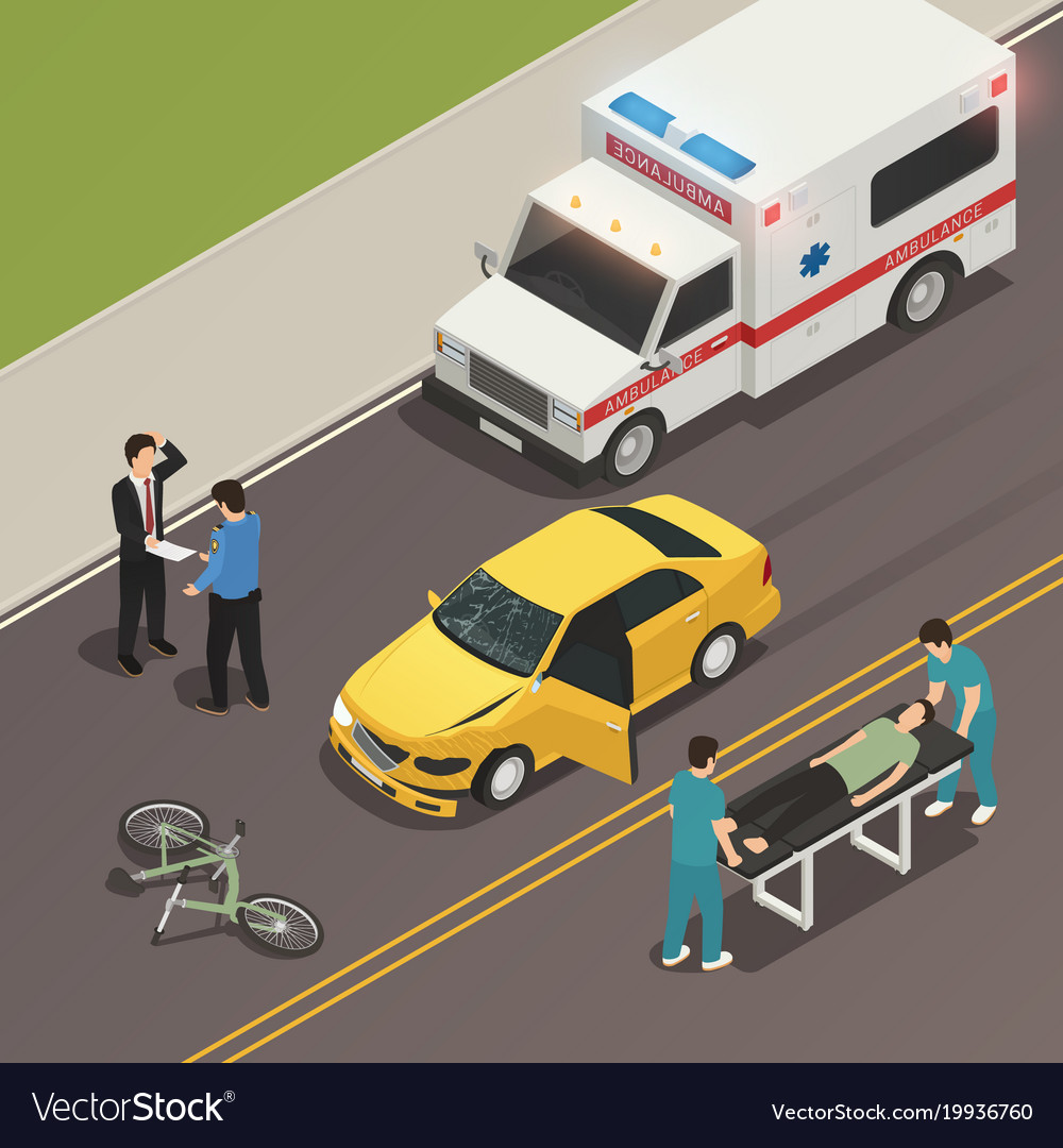 Traffic accident scene isometric composition Vector Image Traffic accident scene isometric composition Vector Image
