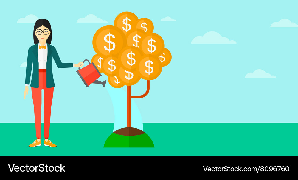 Woman watering money tree Royalty Free Vector Image