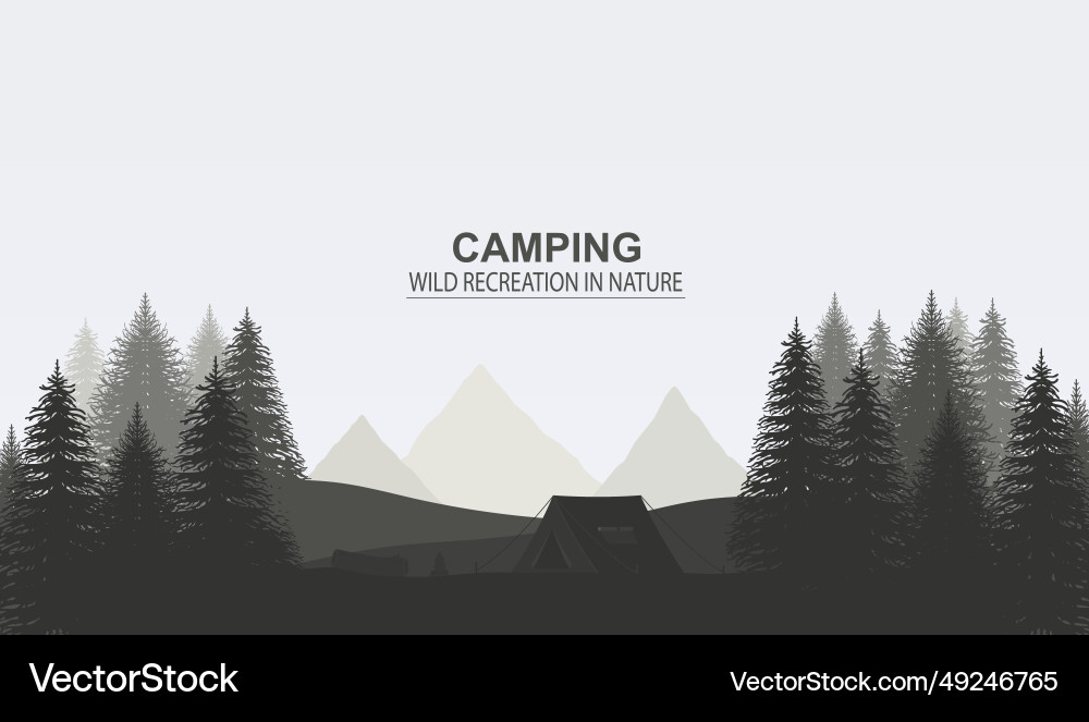 Camping in forest among mountains with tent Vector Image