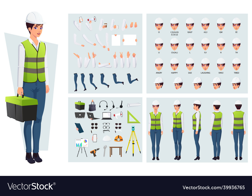 Construction worker engineer character creation Vector Image