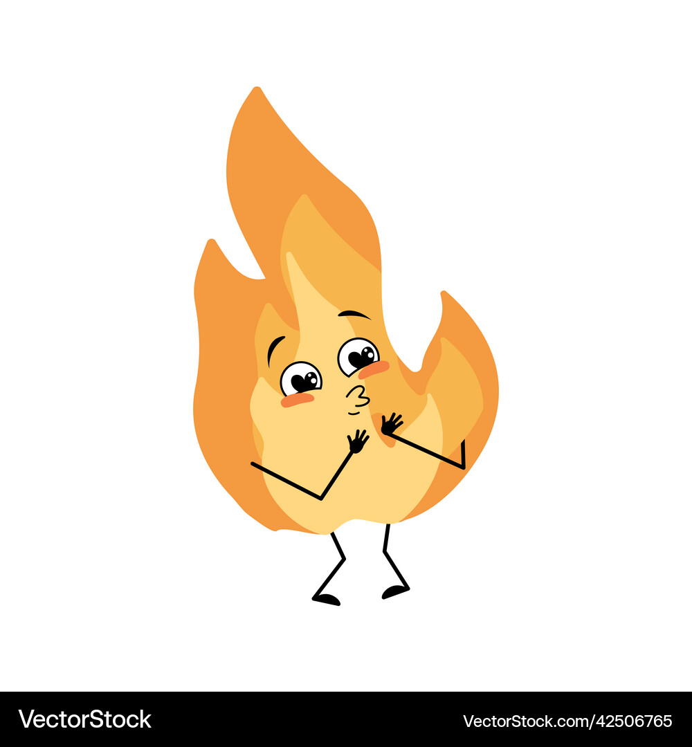Cute flame character with love emotions Royalty Free Vector