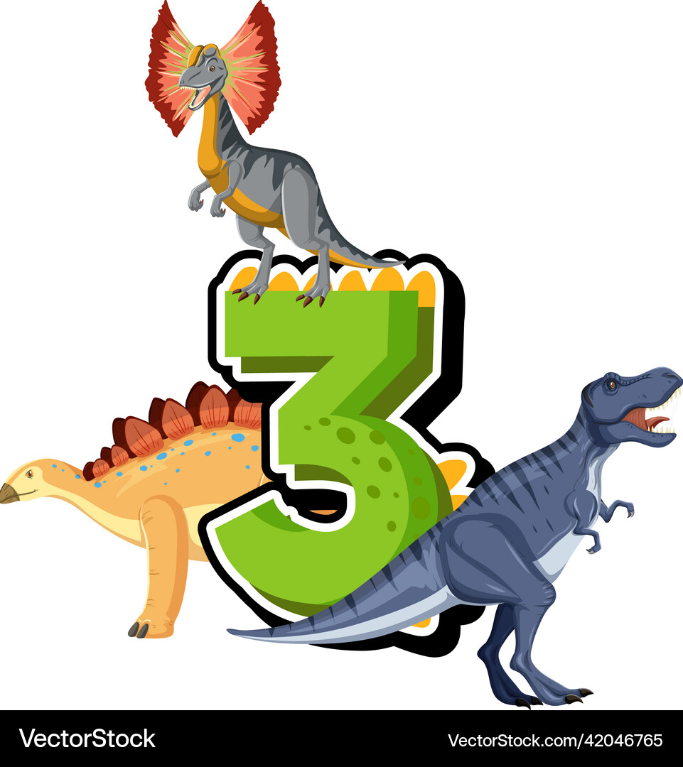 Eight dinosaurs with number three cartoon Vector Image