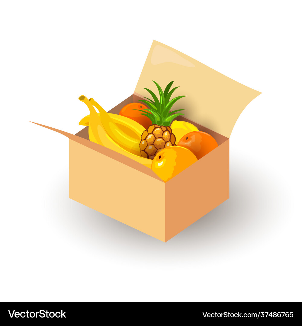Fresh fruits on cardboard box Royalty Free Vector Image