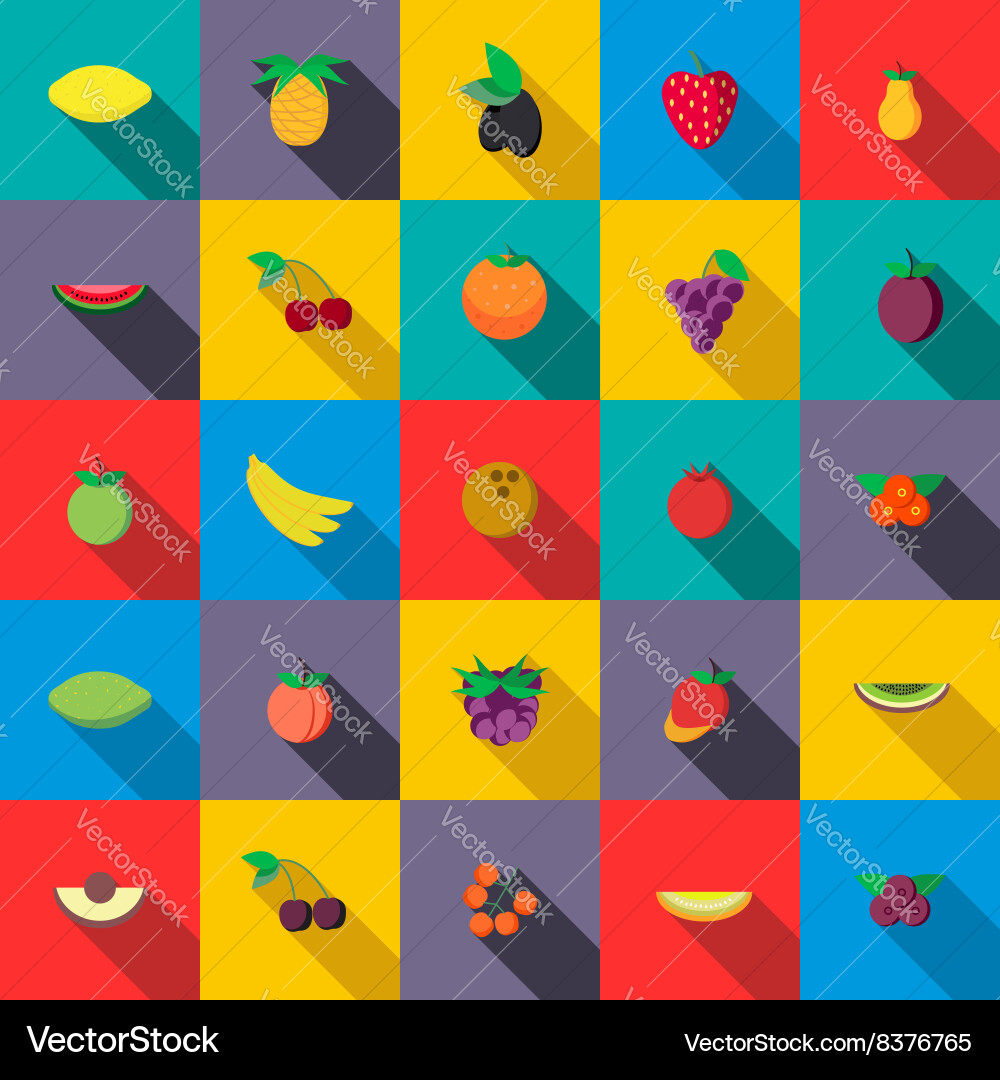 Fresh fruits set icons Royalty Free Vector Image