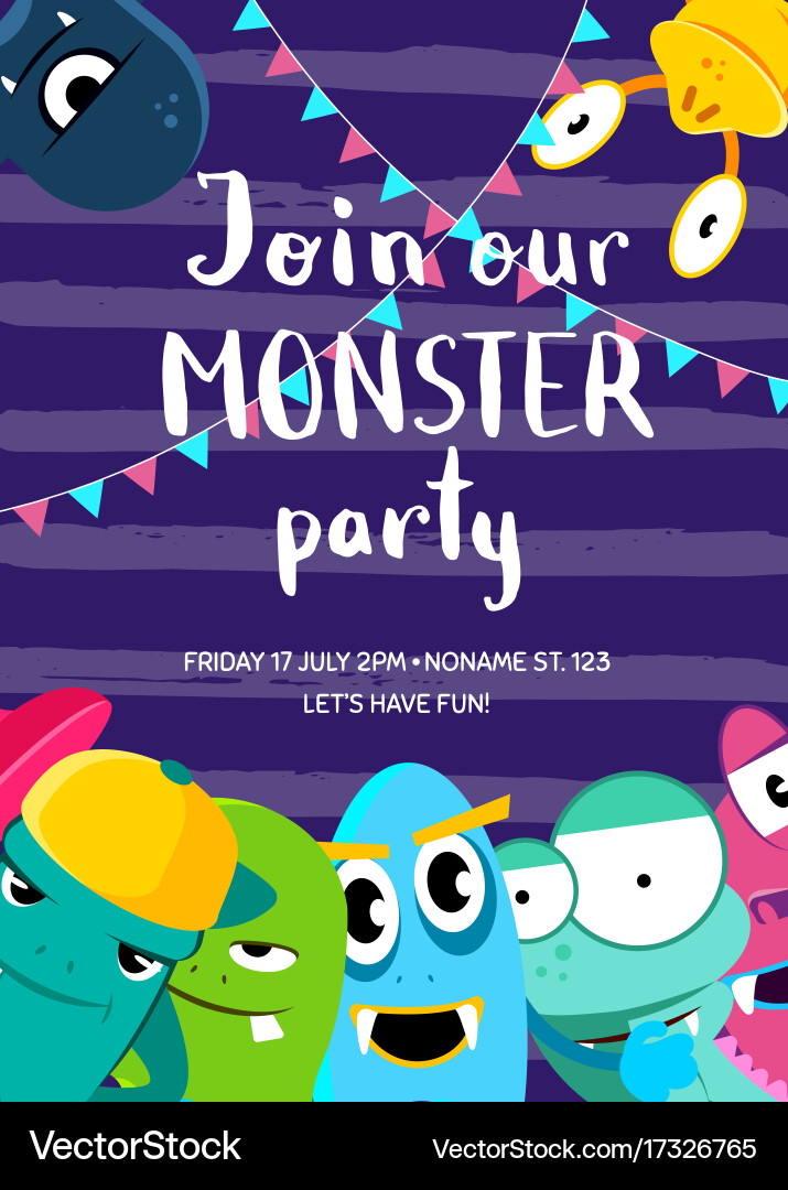 Monster party invitation poster with crowd Vector Image