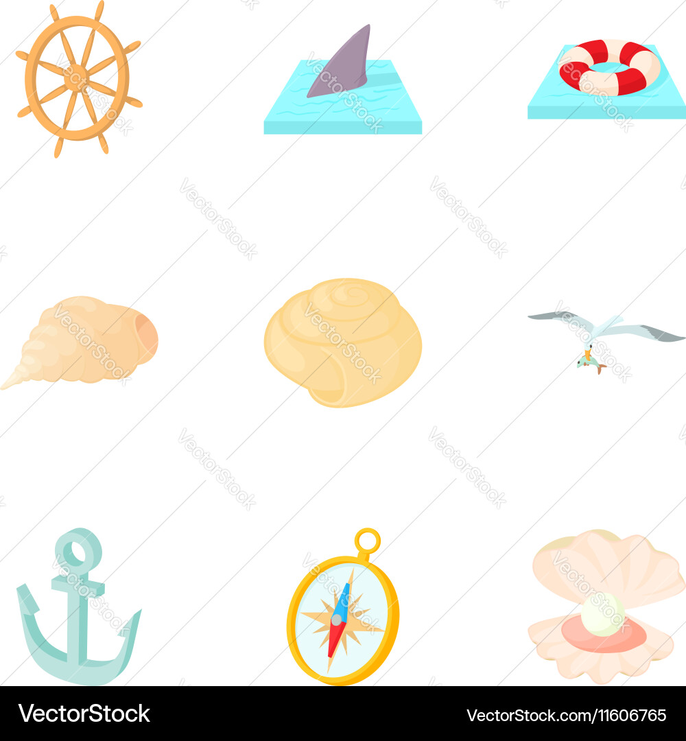 Ocean icons set cartoon style Royalty Free Vector Image