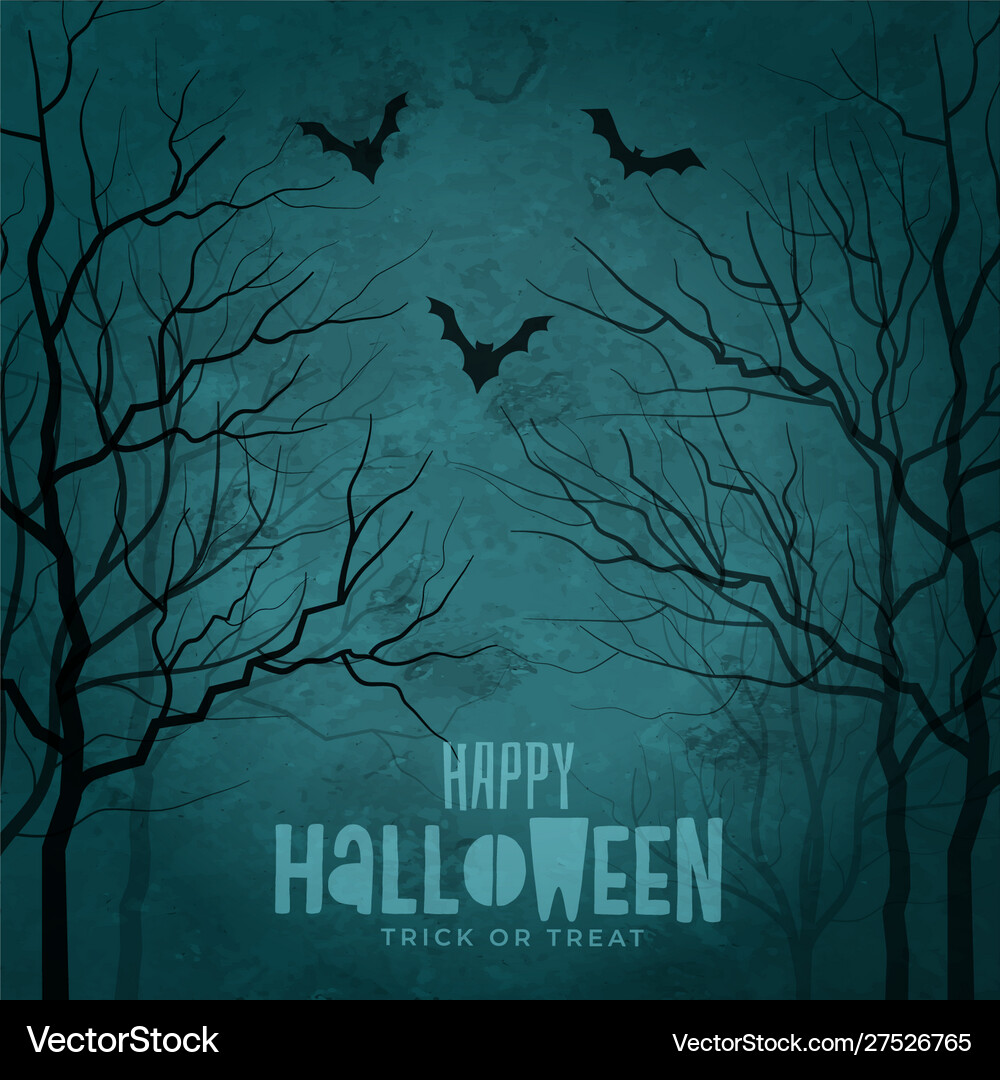 Scary trees with flying bats halloween design Vector Image