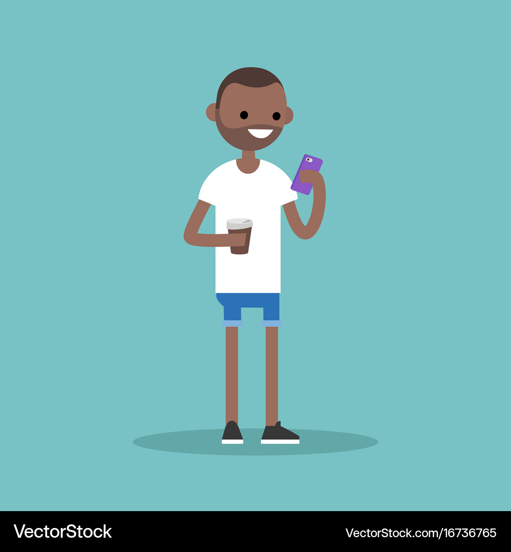 Young black man texting on his smart phone Vector Image