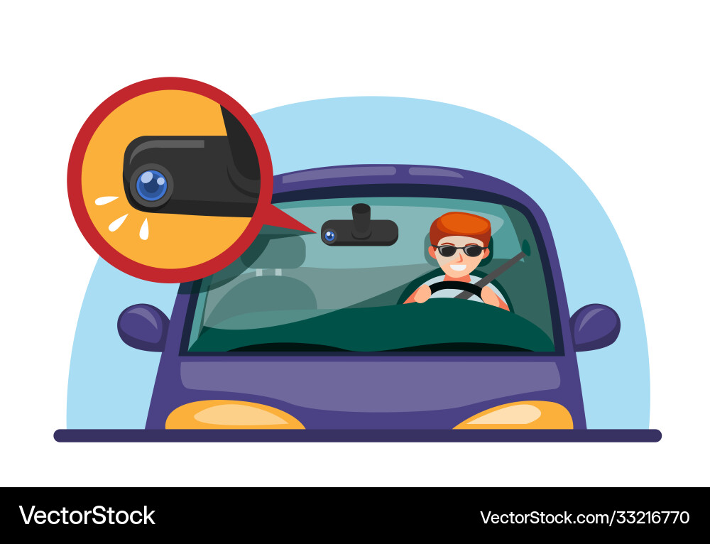 Car dashcam man driving with mirror dvr cam Vector Image