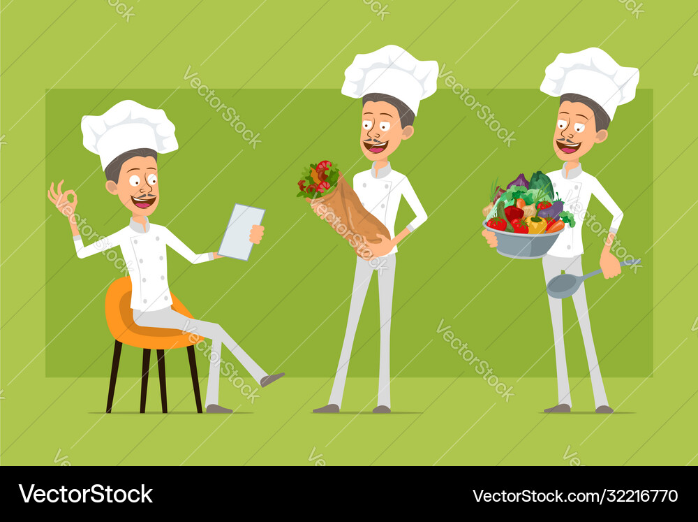 Cartoon flat chef cook man character set Vector Image