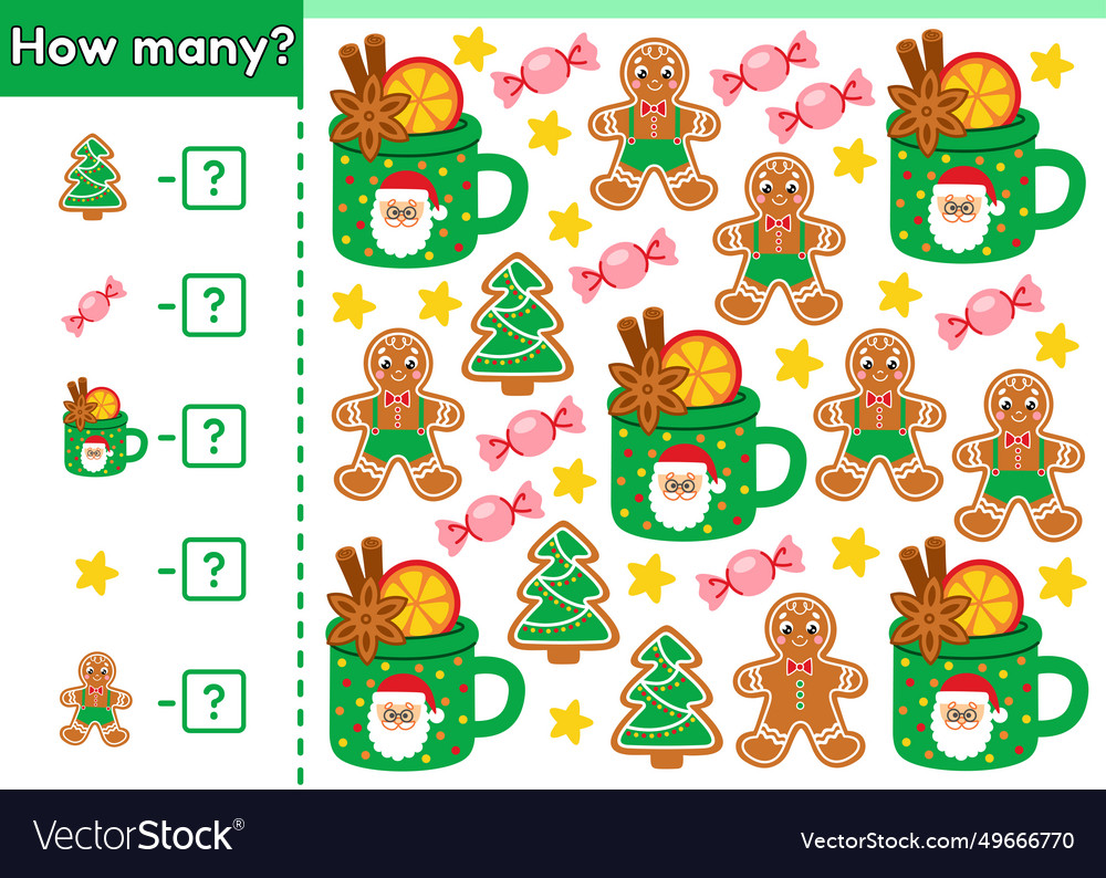 Christmas math counting game how many with sweets Vector Image