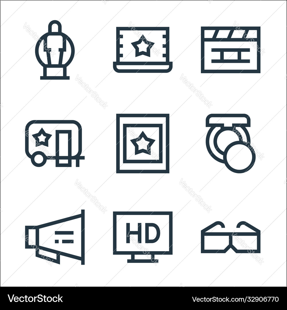 Cinema line icons linear set quality line set Vector Image