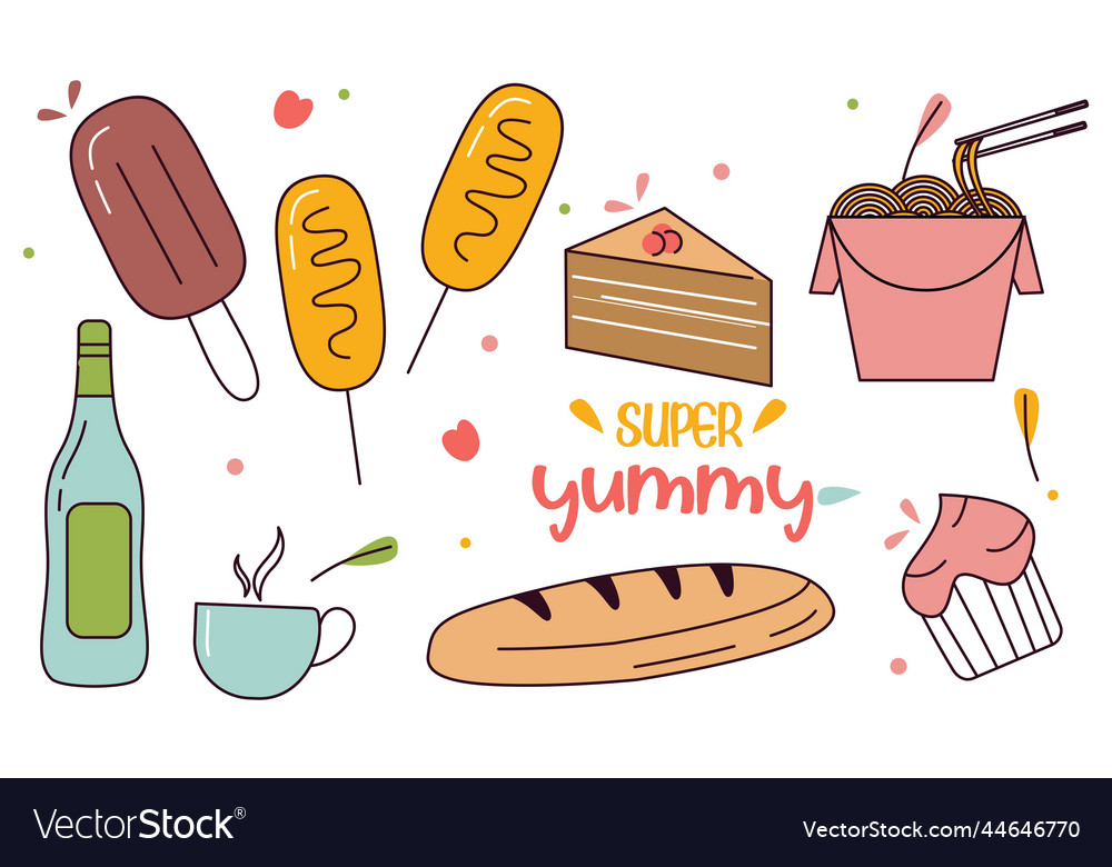 Fast Food Doodle Hand Drawn Line Art Style Object Vector Image