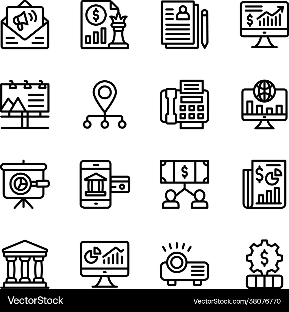 Pack business reports line icons Royalty Free Vector Image