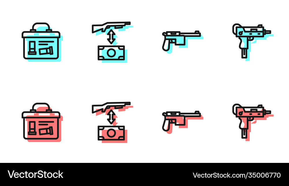 Set line mauser gun military ammunition box Vector Image