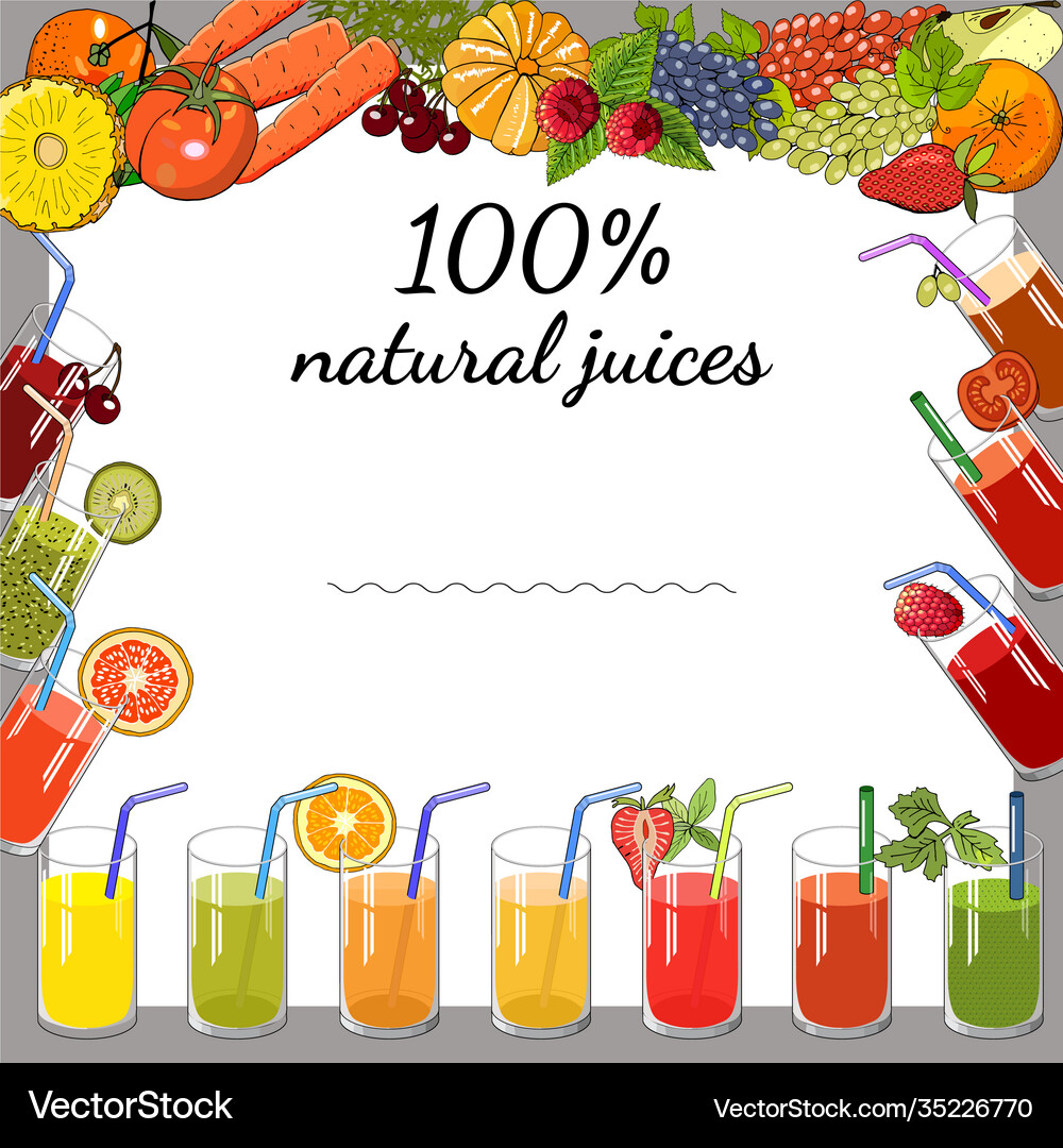 Template whit natural juice and fruit for your Vector Image