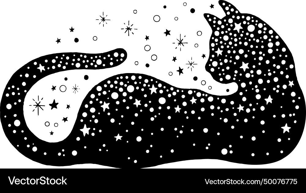 Black tattoo art with magic celestial cat fantasy Vector Image