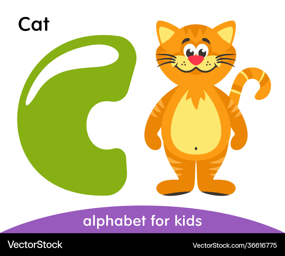 Green letter c and yellow cat Royalty Free Vector Image