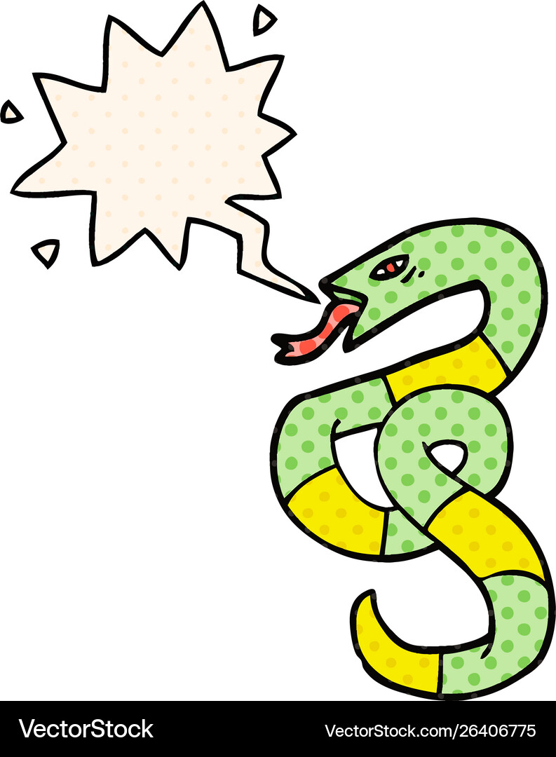 Hissing cartoon snake and speech bubble in comic Vector Image