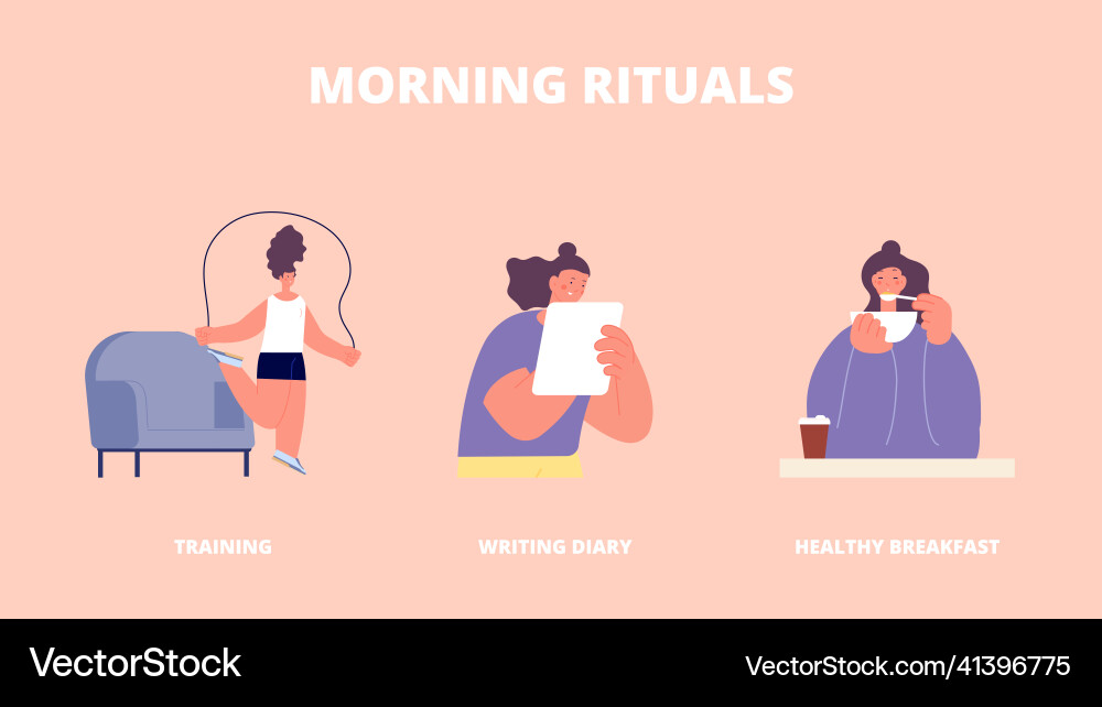 Morning rituals training healthy breakfast Vector Image