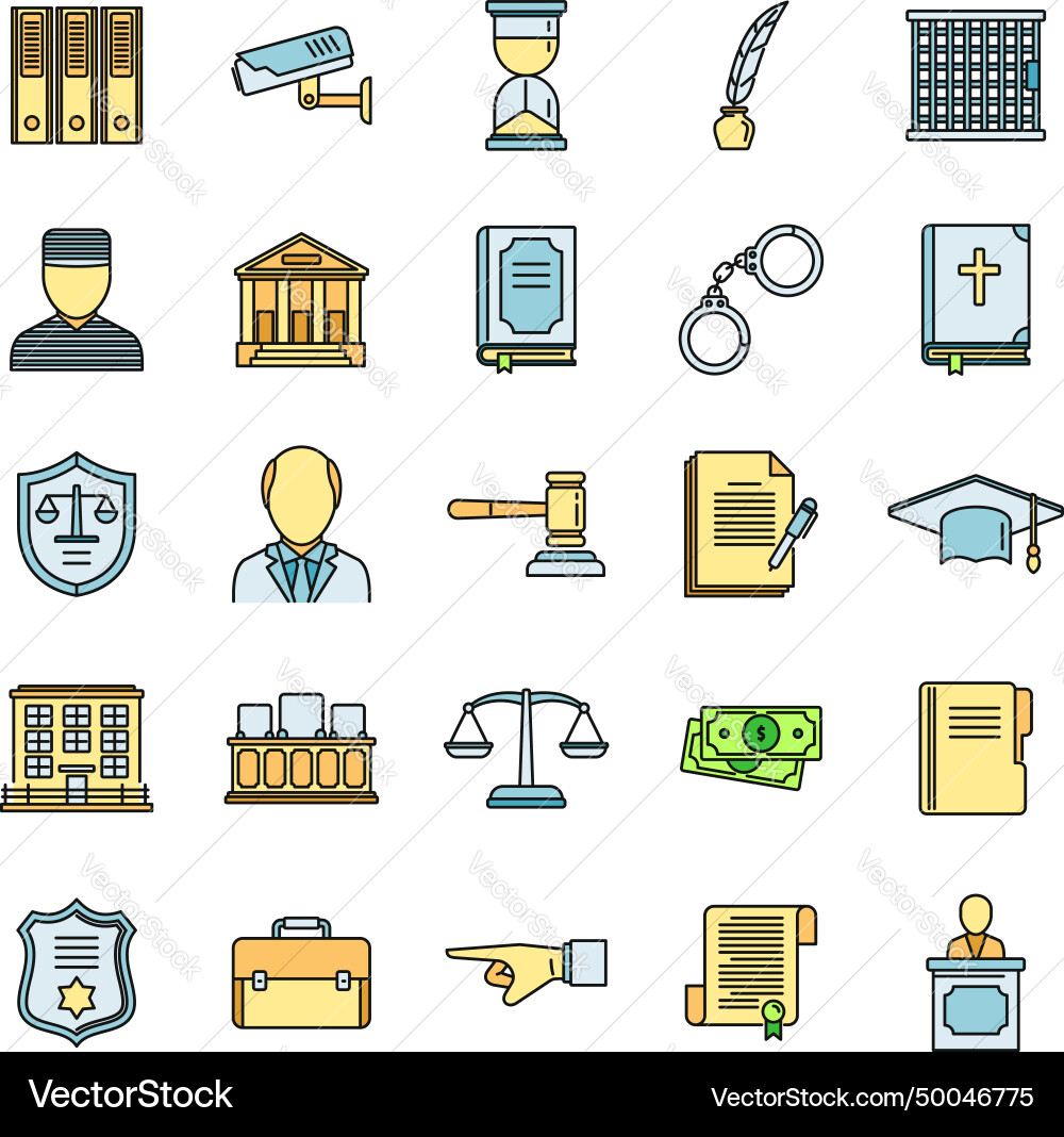 Public prosecutor icons set color line Royalty Free Vector