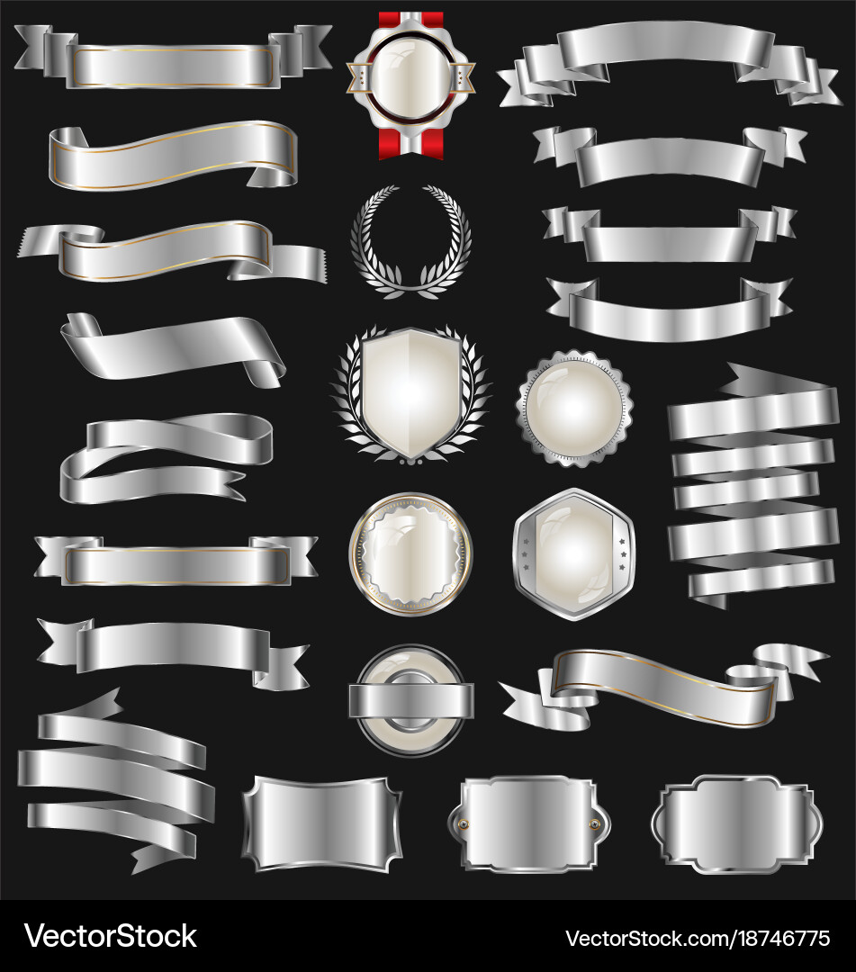Retro silver ribbons and labels collection Vector Image