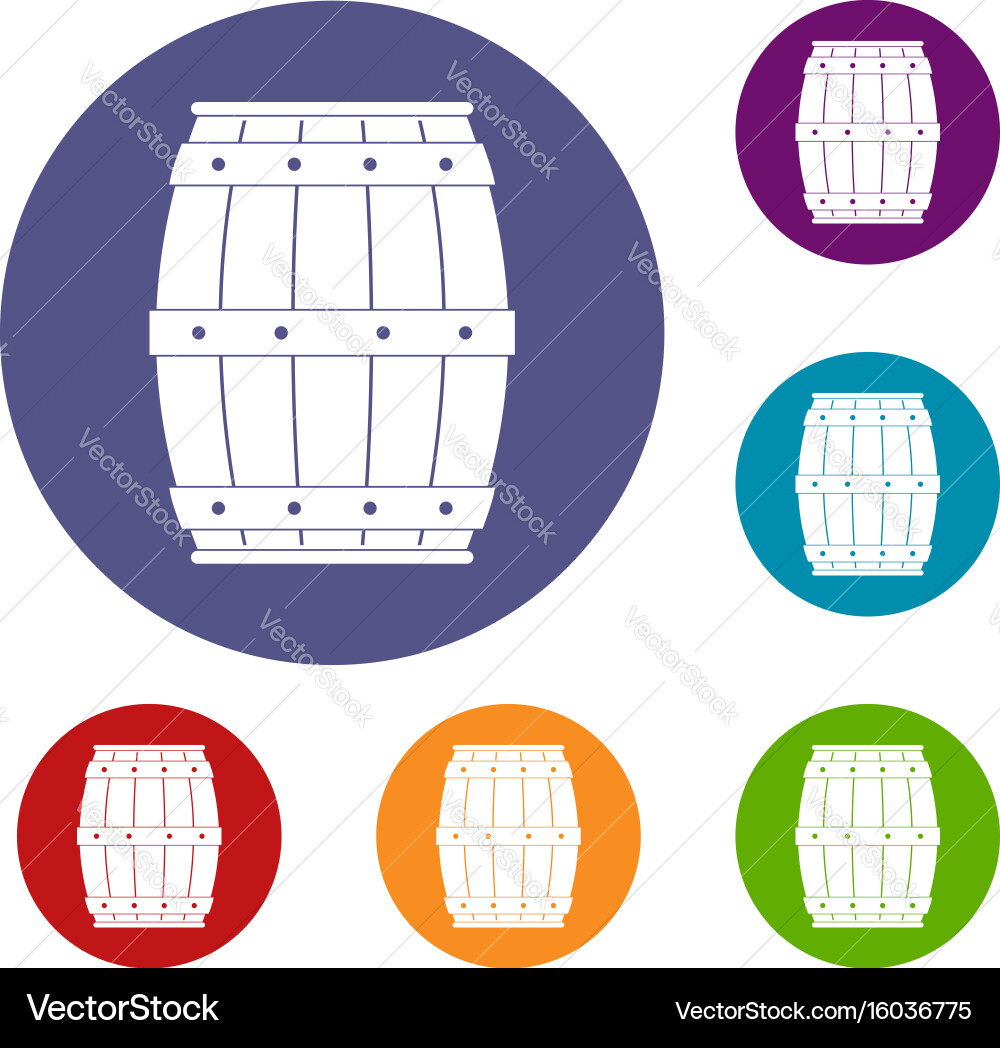 Wooden barrel icons set Royalty Free Vector Image