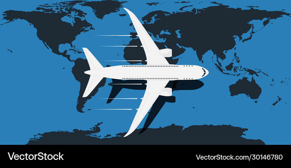 Blue world map with aircraft and its track Vector Image