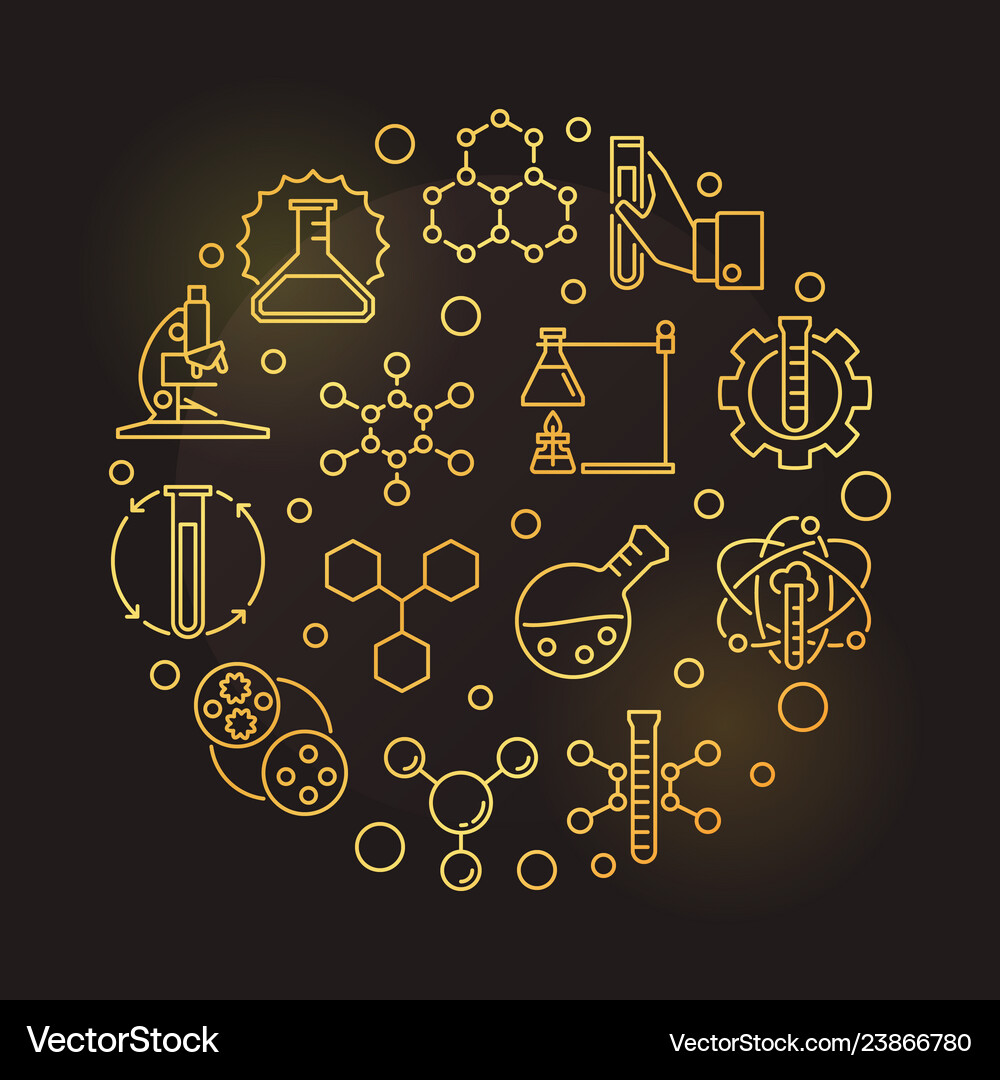 Chemistry golden round on dark Royalty Free Vector Image