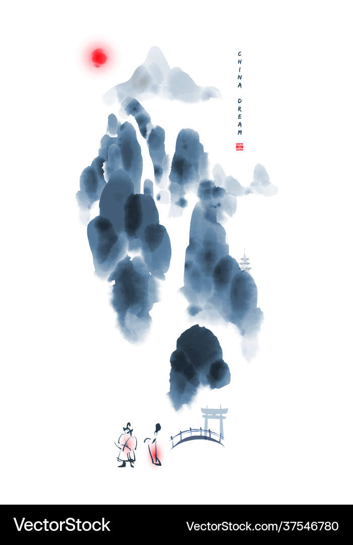 Chinese ink painted background with misty Vector Image