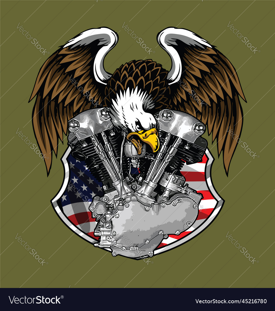 Knucklehead engine and eagle template Royalty Free Vector